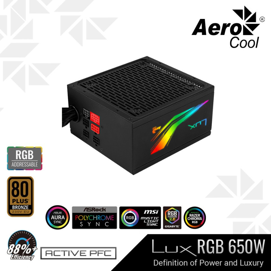 Aerocool LUX RGB 650M 650W 80+ BRONZE PSU POWER SUPPLY MODULAR ARGB ...