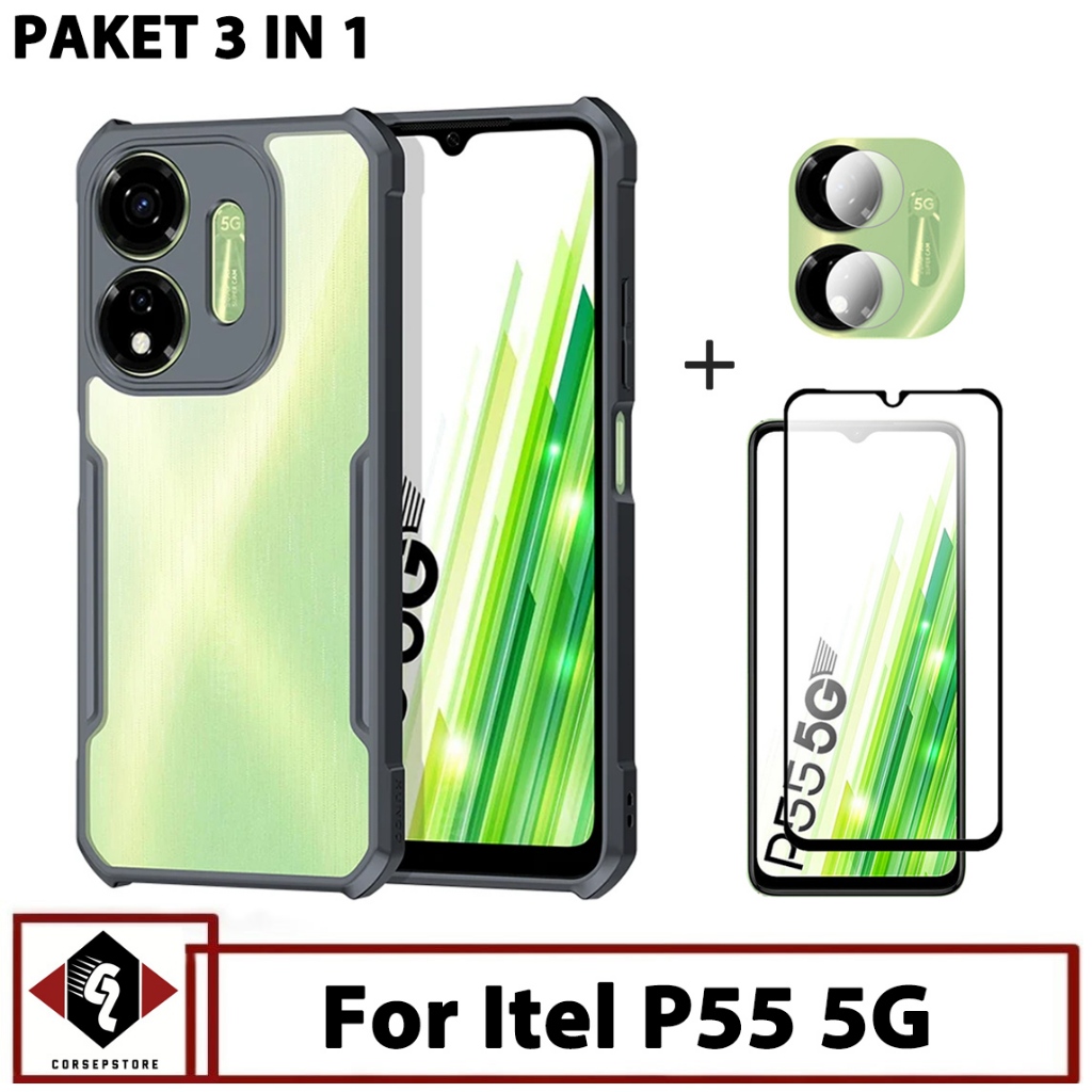 LAYAR The Newest Itel P55 Transparent Case 3 IN 1 Package Free Tempered ...