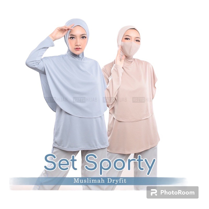 One Set Sport Muslimah Sports Veil Muslim Hijab Tracksuit (Shirt ...