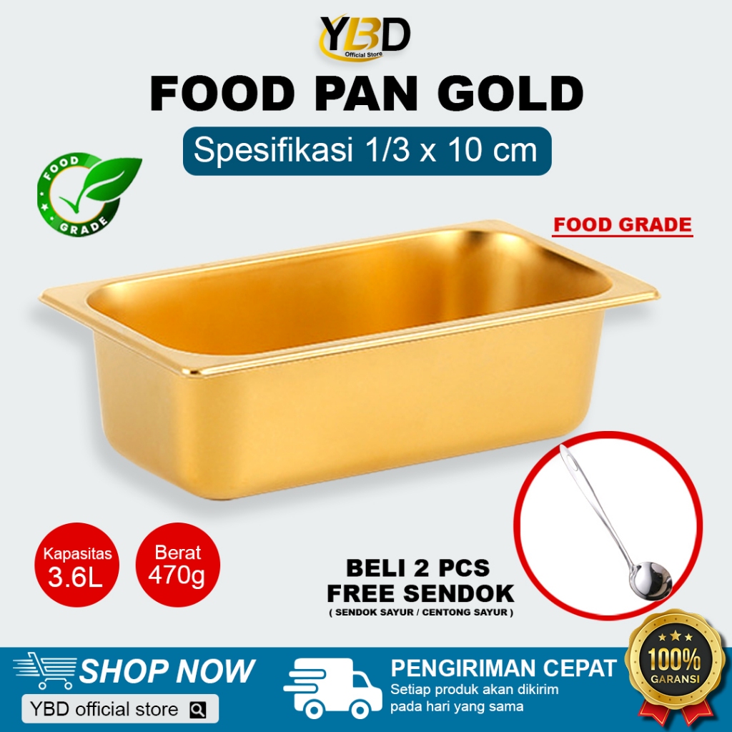 Food pan GOLD Stainless steel Specifications 1/3 x 10cm/Stainless steel ...