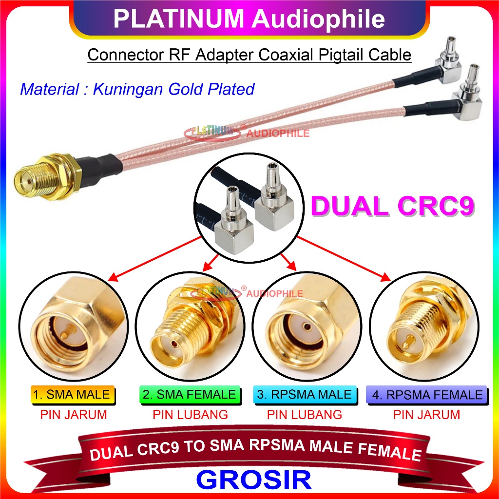 Pigtail Dual CRC9 to RP-SMA RPSMA Male Female PC-21 22 23 24 RF ...