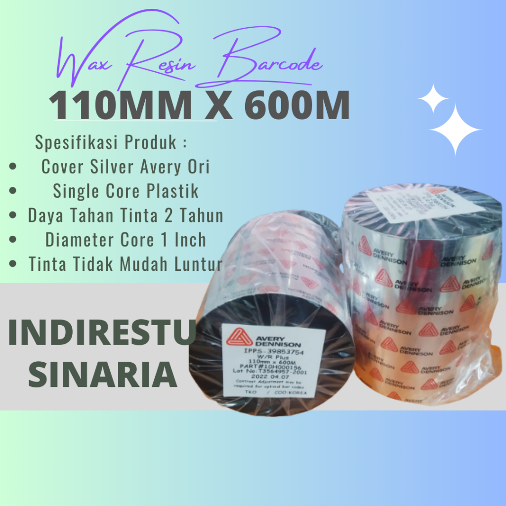 Barcode RIBBON WAX RESIN 110x600, FACE OUT, MONARCH CORE FOR PRINTER ...