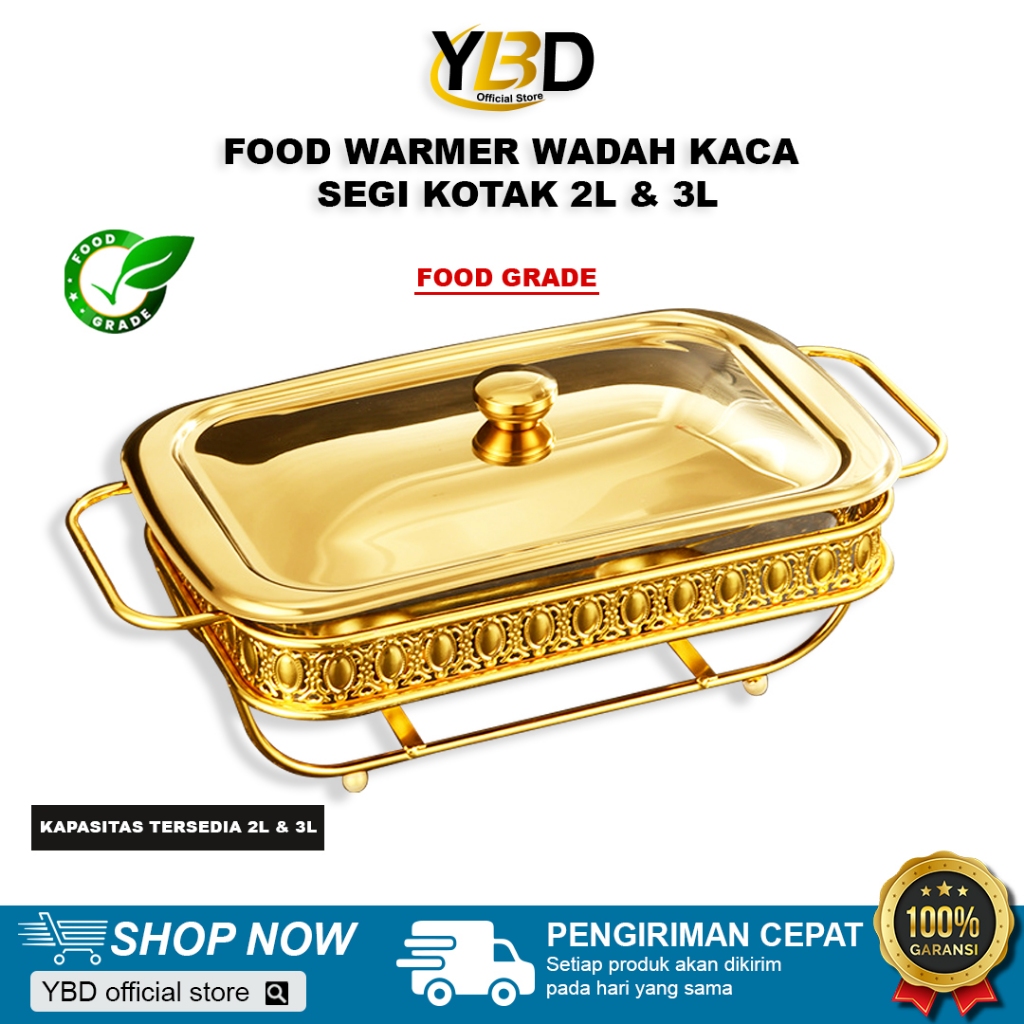 Roll top Food Warmer Gold Segi Kotak capacity 2L & 3L glass container ...