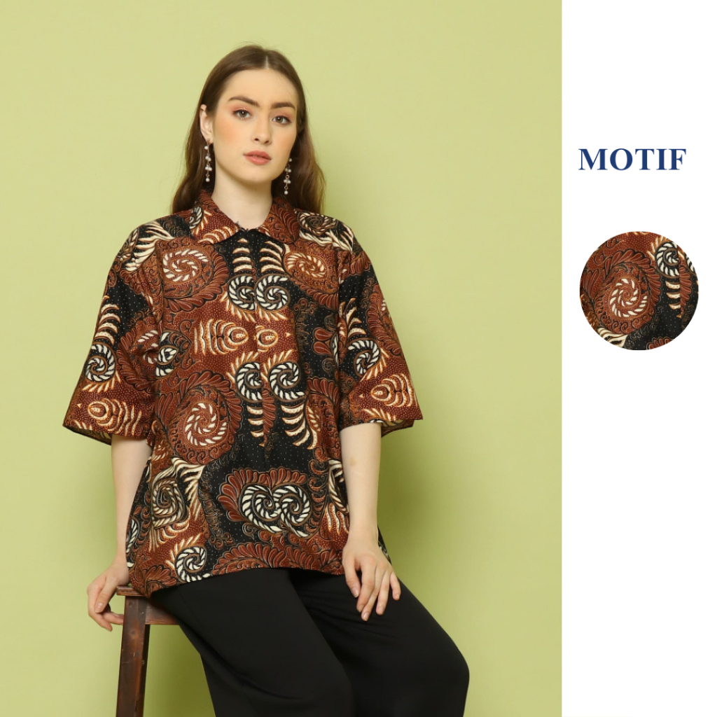 Batik Yarn Ratu - Women's Batik Top With Zipper With Brown Navel Leaf ...