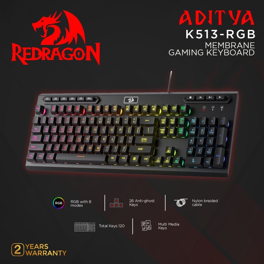 Redragon - K513-RGB Membrane Gaming Keyboard RGB ADITYA | Shopee Malaysia
