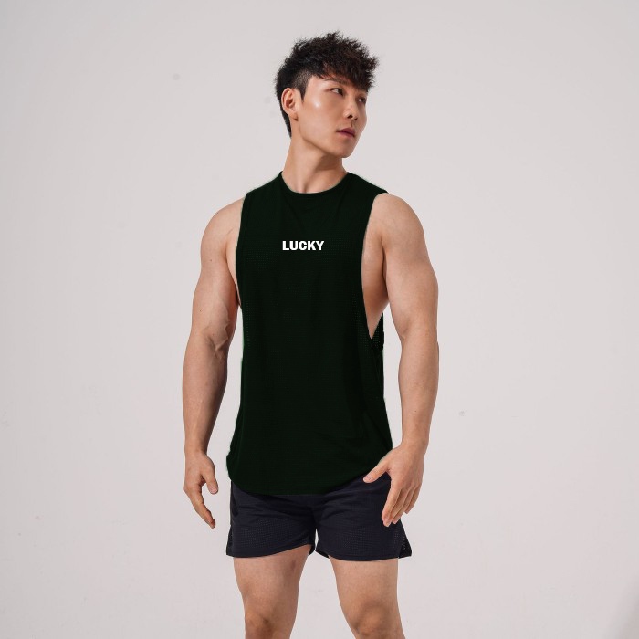 Singlet Men Gym Fitness Sport Polos Low Cut Deep Cut Tank Top Over SIze ...