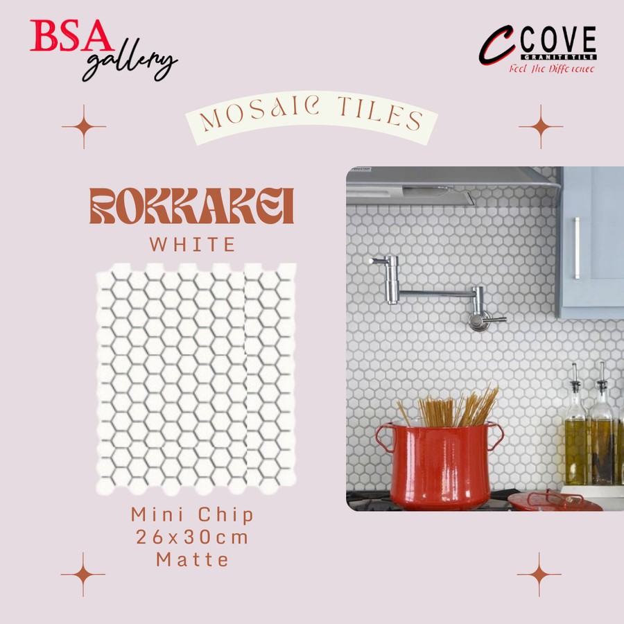 PUTIH Mosaic TILE HEXAGON MINI WHITE / WHITE MOZAIC CERAMIC WALL FLOOR ...