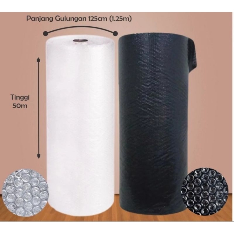 PUTIH HITAM Bubble Wrap 1 Roll Premium Black & White (125 cm x 50 m ...