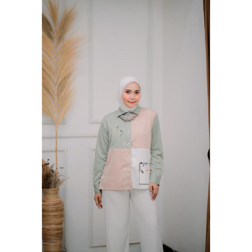 KEMEJA Gelia Top/3-Color Embroidered Combination Shirt/Formal Shirt ...