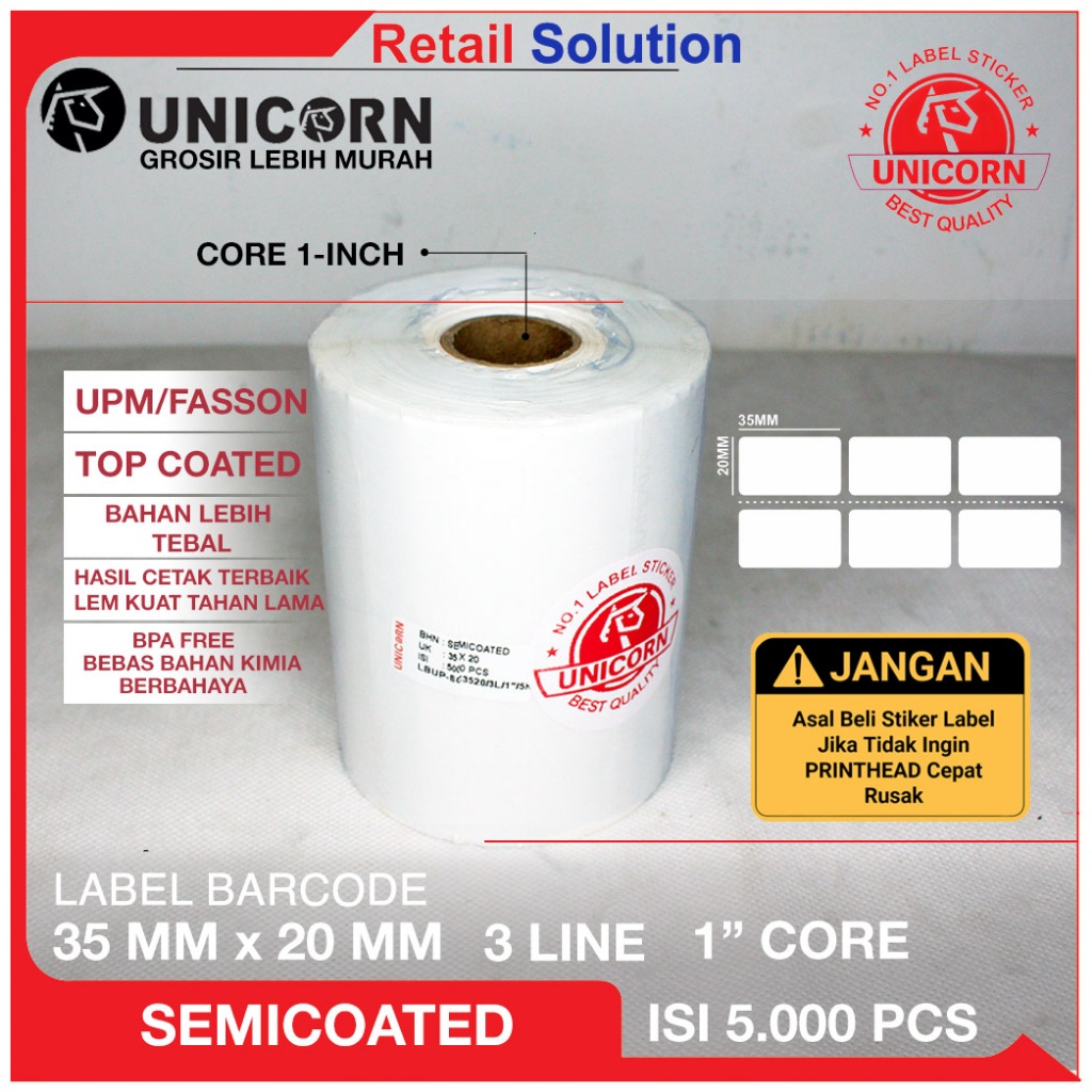 Semicoat Barcode Label Sticker 35x20mm / 35x20 mm / 35 x 20 mm 3 ...