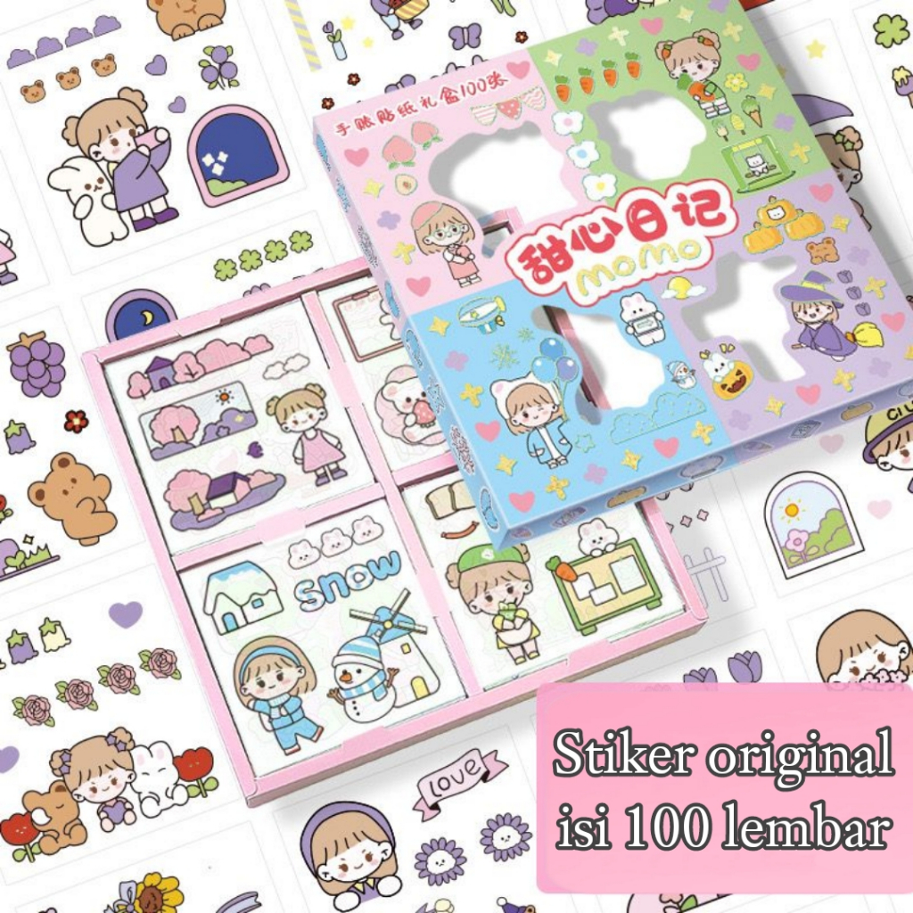 Momo Aesthetic Cartoon Sticker Waterproof 1 Box contains 100 pcs ...