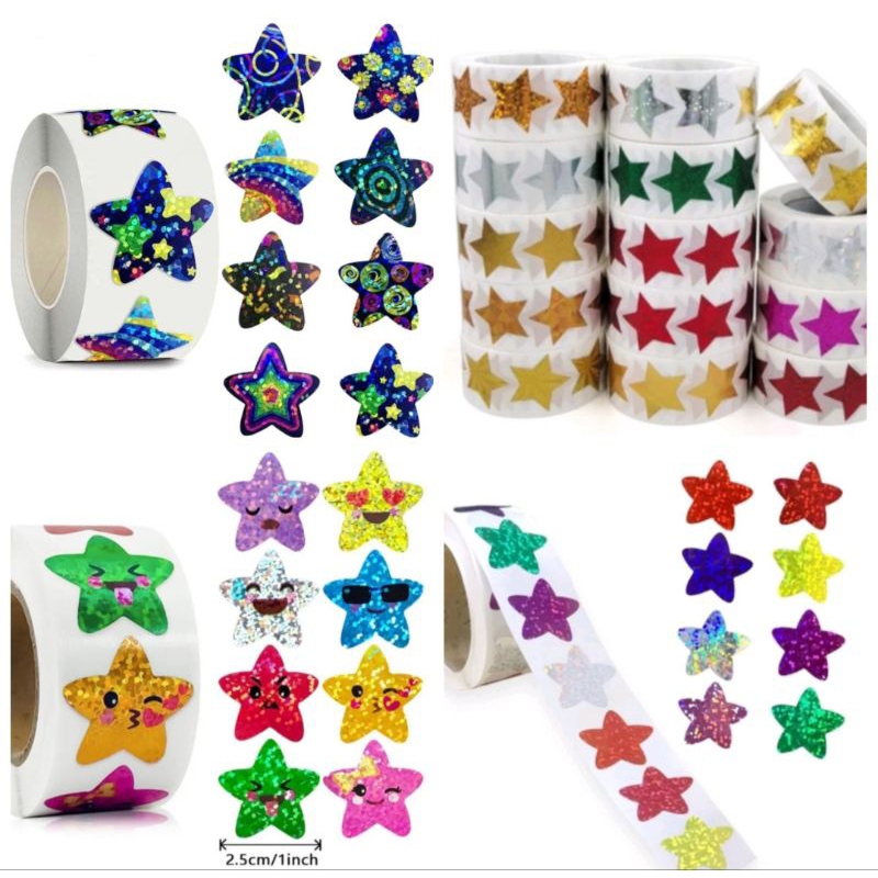100 Pcs / 480 Pcs - Star Motif Stickers Reward Stickers Star Glitter ...
