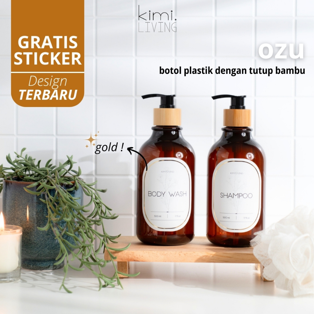 Kimi LIVING - OZU PLASTIC Refill Bottle with BAMBOO NECK Pump Cap for ...