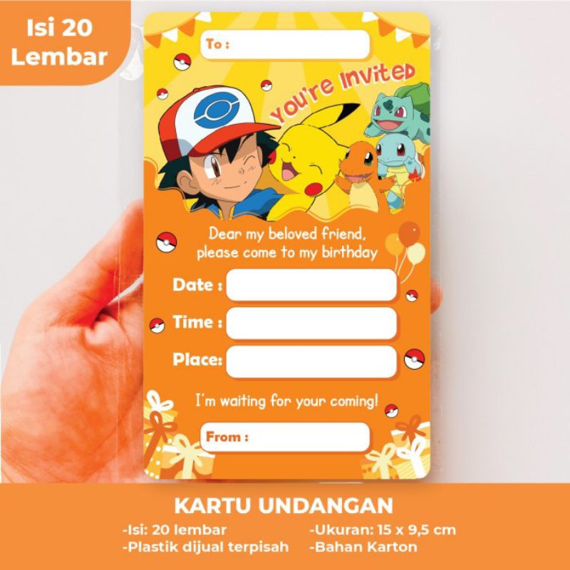 Pikachu POKEMON BIRTHDAY INVITATION CARD CONTENTS 20 HAPPY BIRTHDAY ...