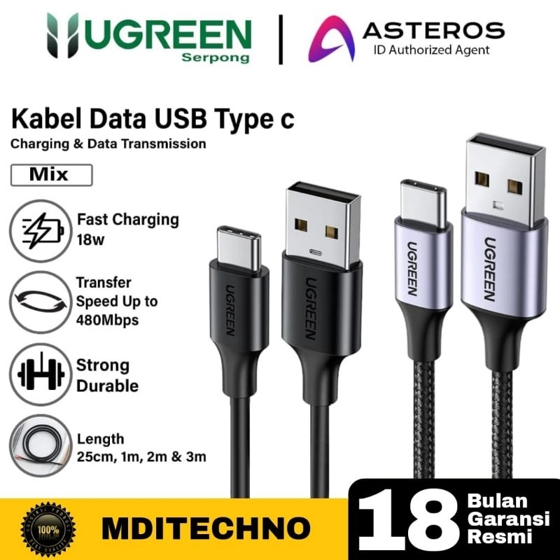 Ugreen USB Data Cable A To Type C 3A Fast Charging Nylon Braided & Pvc ...