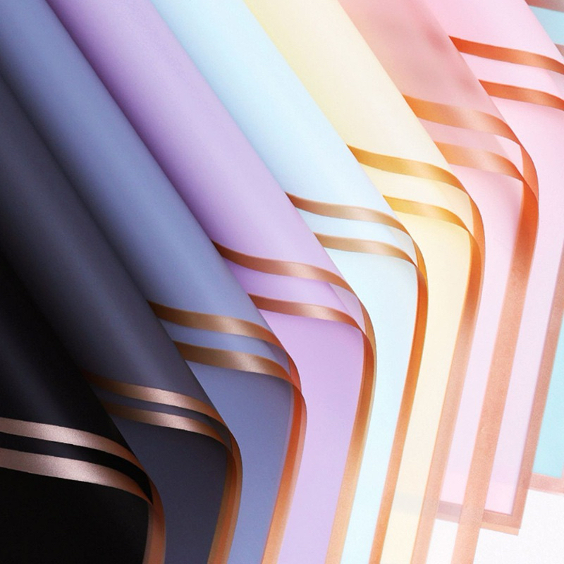 WP000003 [PER 5 PCS] cellophane list gold line Wrapping paper | Shopee ...