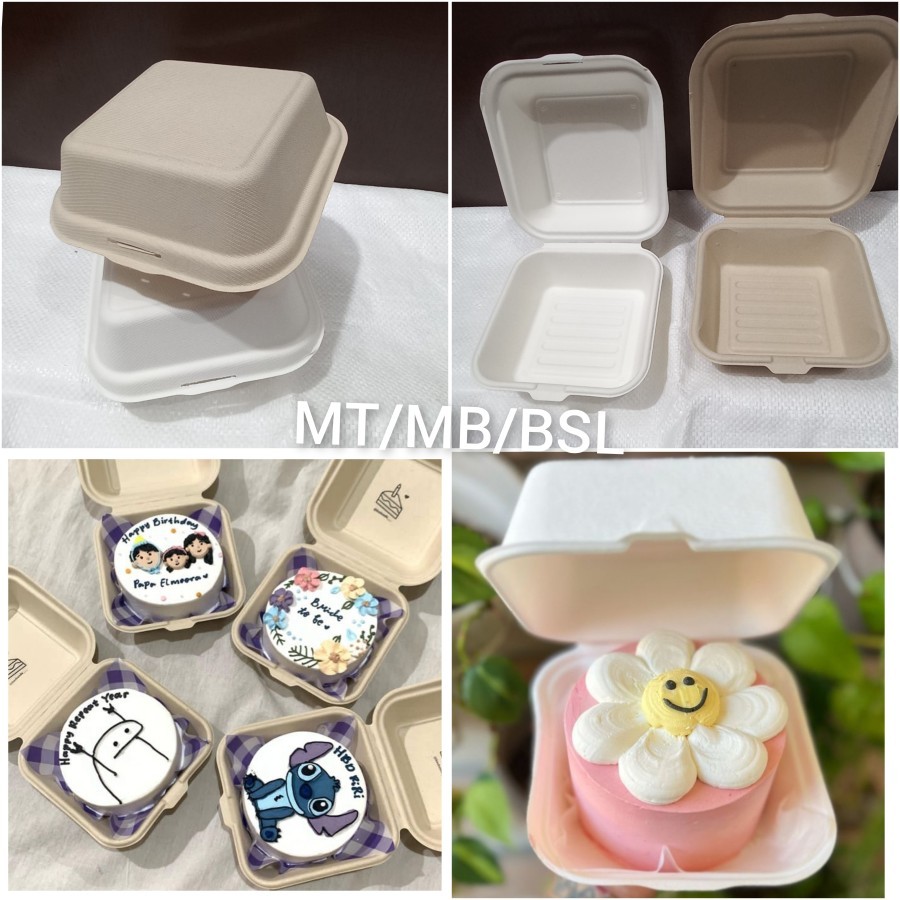 5pcs Bagasse Box Lunch Burger Cake Tart Bento Box Korean Cake Mini ...