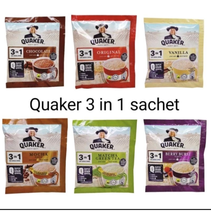 Quaker 3in1 sachet cereal oat drink contains 10 | Shopee Malaysia