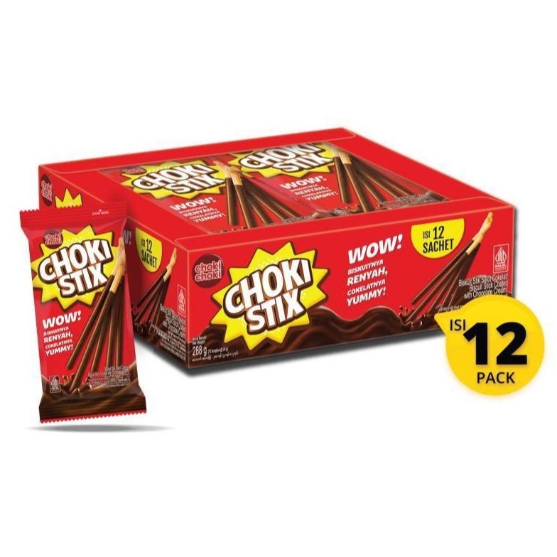{ Per box contains 12 } Choki Choki Stix Chocolate Coated Biscuit ...