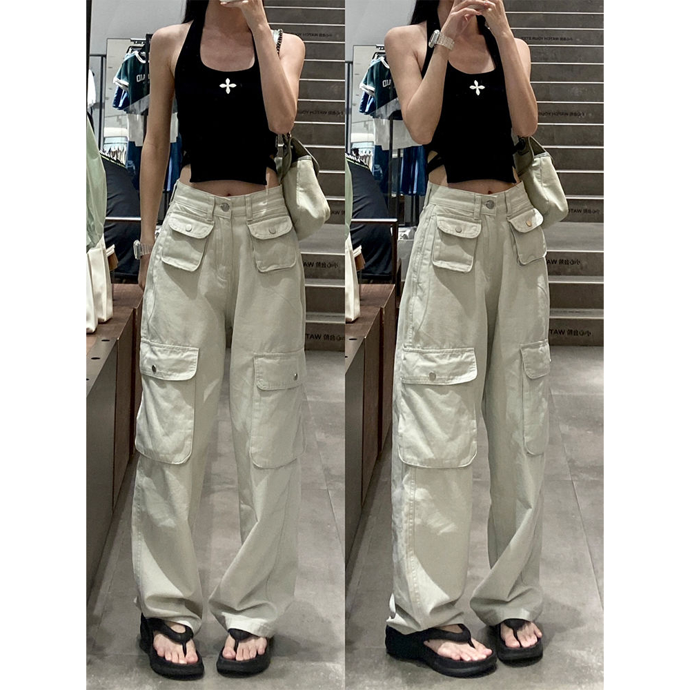 PUTIH Mfdstore01 - Cargo White Sand Denim Highwaist Loose Korean Women ...