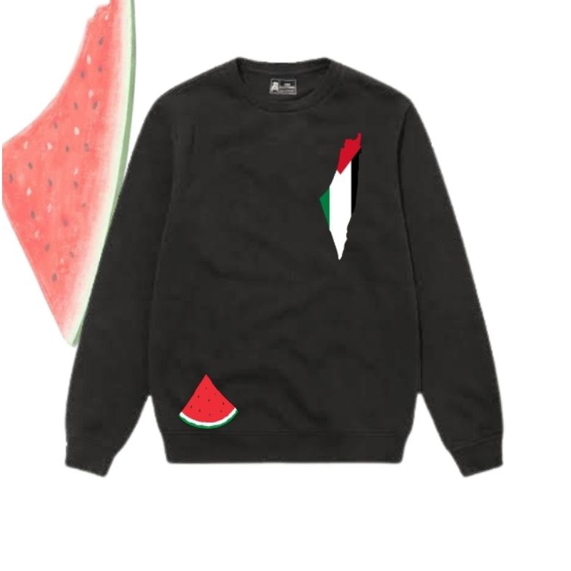 Palestine Crewneck Watermelon Sweater Free Gaza Black & Misty | Shopee ...