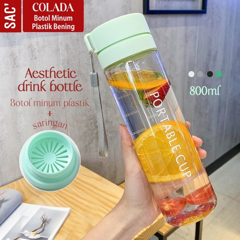 Colada Clear Plastic Drinking Water Bottle Aesthetic Tumbler Infuser ...