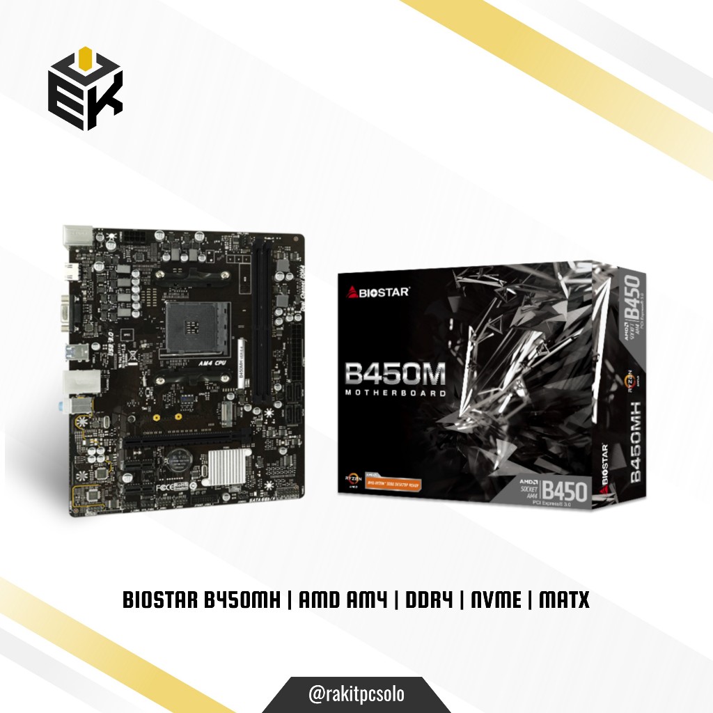 Biostar B450MH DDR4 AMD Chipset B450 Socket AM4 B450M-H Micro-ATX MATX ...