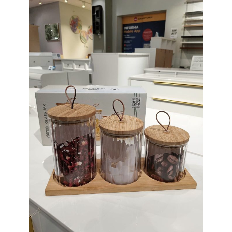 Whitney glass jar set of 3 with tray/aesthetic informa Cake jar/Coffee ...