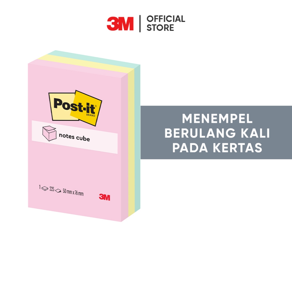 Post-it Original Notes Cube, 2x3”, Pastel Colors, 225 sheets/pack ...