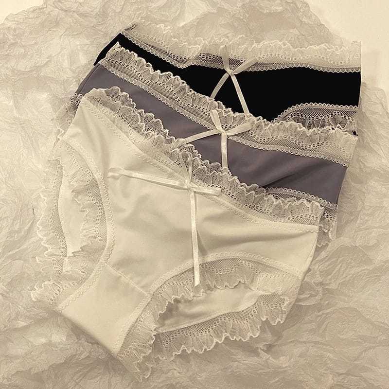 Staro Underware Women Lace Ribbon Pattern Sexy Mid Waist Korean Model ...
