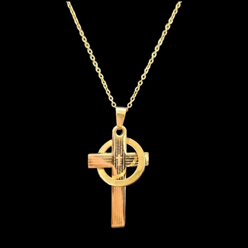 Our Father's Prayer Ring Cross Necklace Stainless Steel Gold/Silver ...