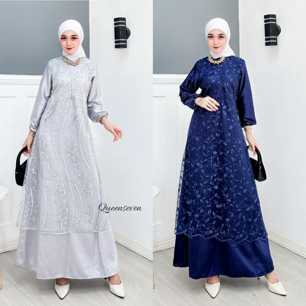 Latest women's gamis almira dress busui brocade pearl tile contemporary ...