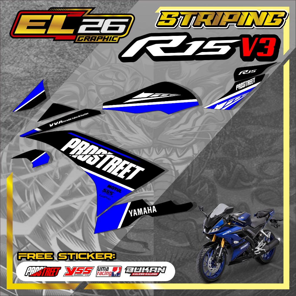 534 STRIPING STICKER YAMAHA R15 V3 - STICKER YAMAHA R15 V3 PROSTREET ...