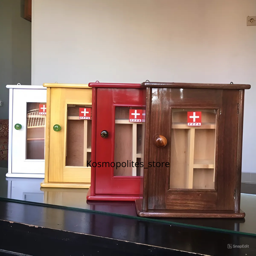 KAYU Premium Wooden Medicine Box, Glossy Finishing Wall P3K Medicine ...