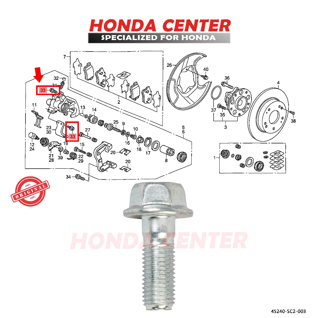 Front Rear Brake Caliper Bolts Accord Cm5 Maestro Cielo Vti Crv Gen3 ...