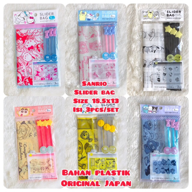 Multi-purpose zip lock slider bag sanrio shinchan size 18.5x13cm contains 3 pcs original japan ...