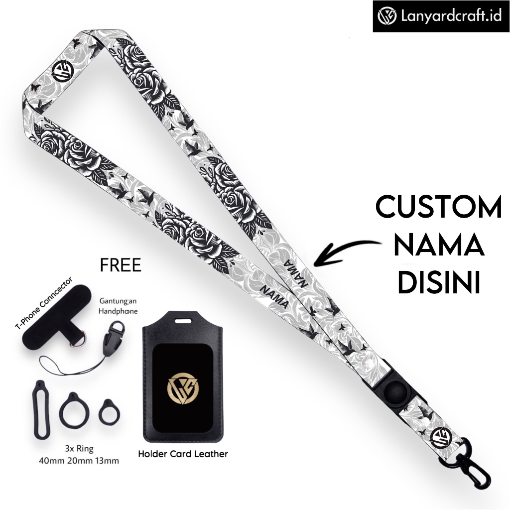 GANTUNGAN [SO-BH] Lanyard Craft Custom Name Black Rose Series Request ...