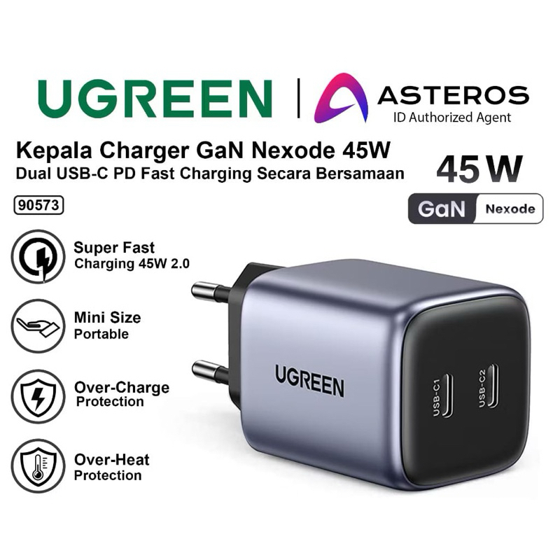 Ugreen DUAL PORT CHARGER HEAD USB-C FAST CHARGING 45W 15688 | Shopee ...