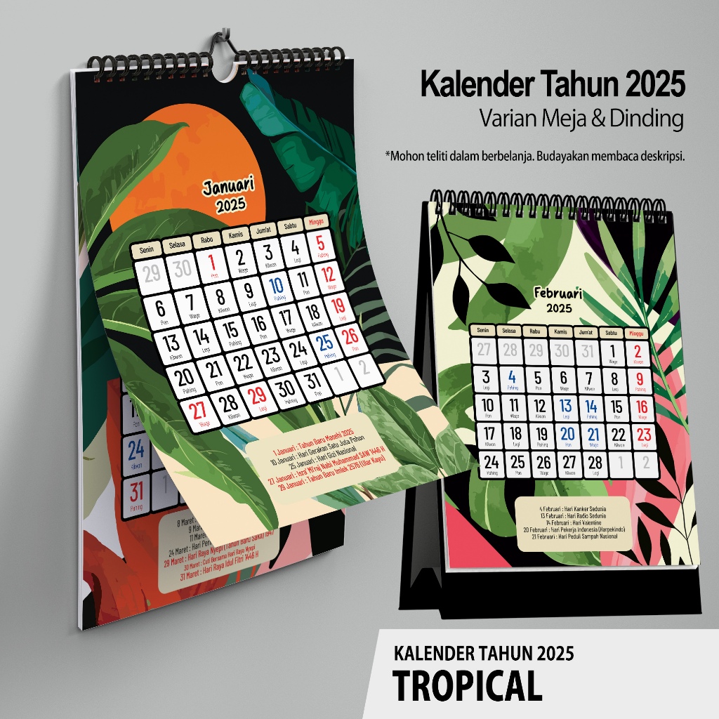 2025 TROPICAL Calendar Leaves Aesthetic A4 Wall And A5 Table | Shopee ...