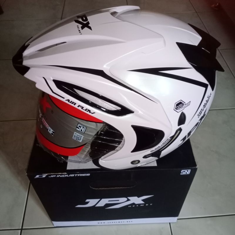 PUTIH Helmet JPX SUPREME 2 HALF FACE DOUBLE VISOR White Pearl White ...