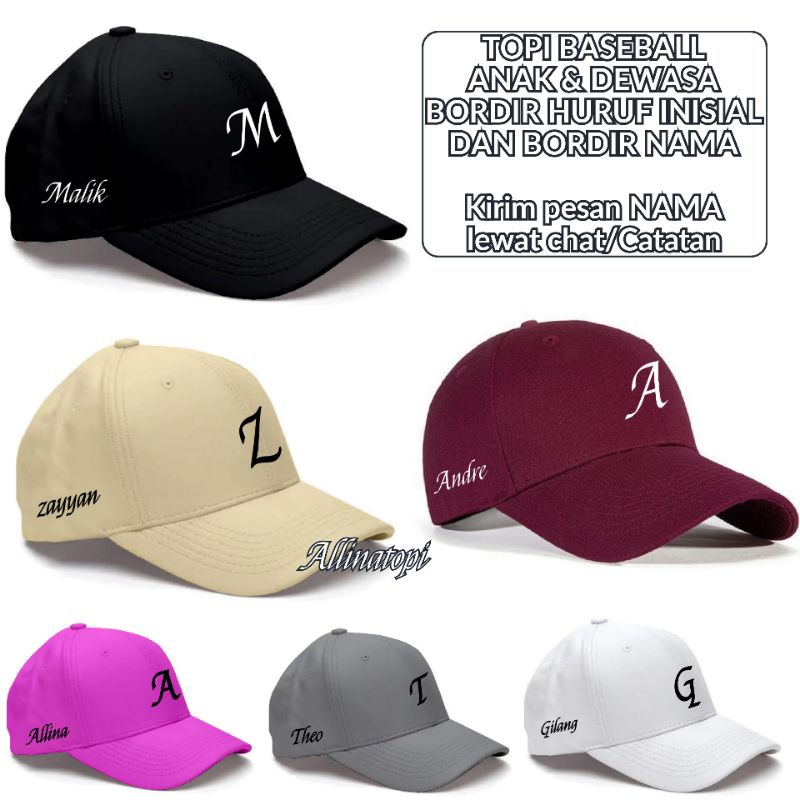 Children's and Adult's Baseball Caps with Initial Letters and Name ...