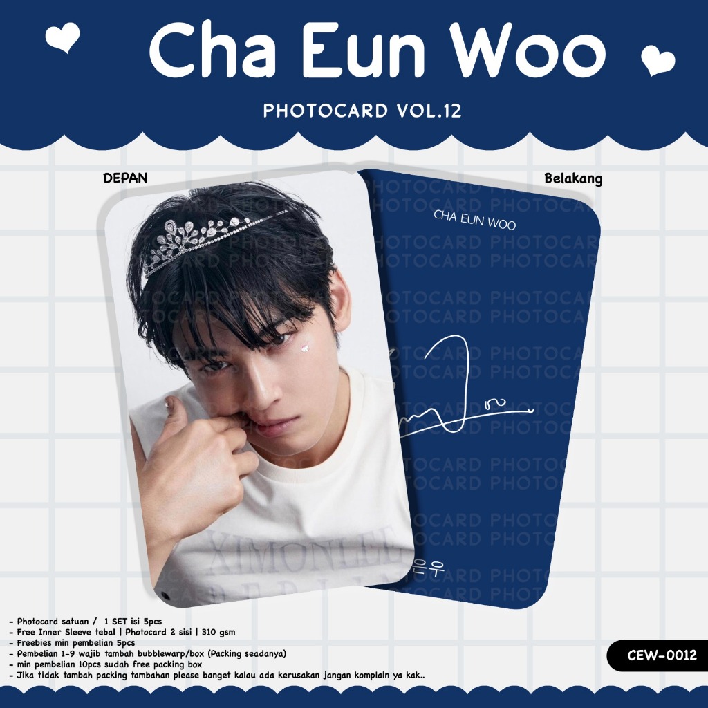 Photocard CHA EUN WOO VOL.12 Latest UNOFFICIAL PHOTOCARD Korean Actor ...