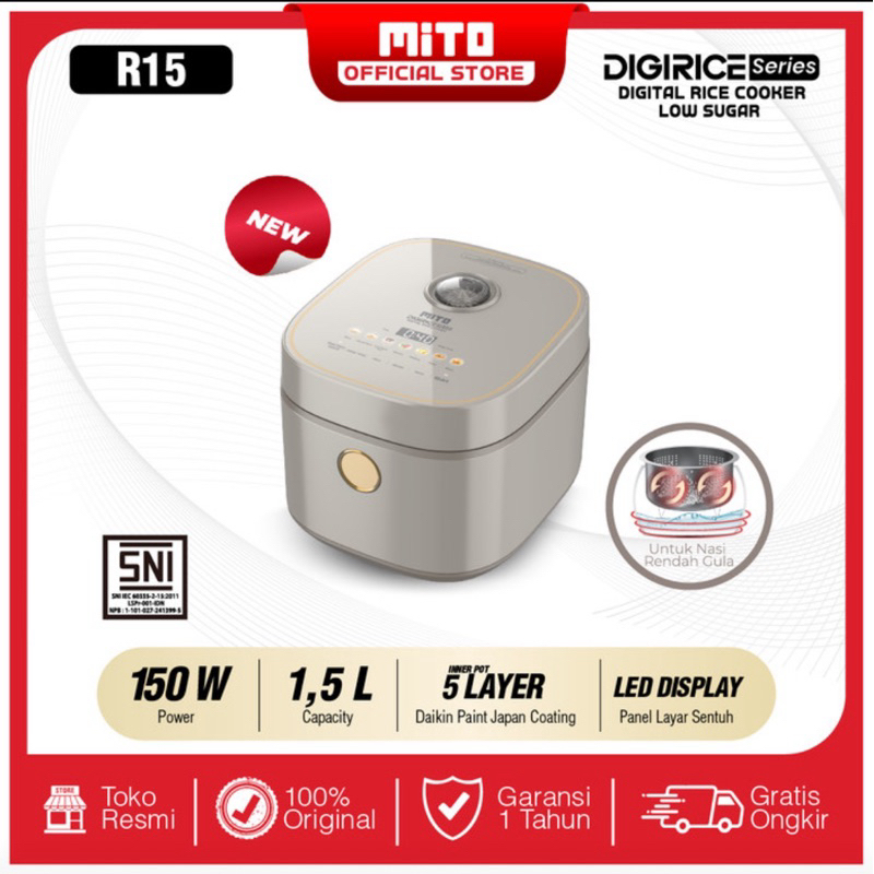 Mito Digital Rice Cooker 1.5 Liter R15 - Low Sugar Rice Cooker With 8 ...