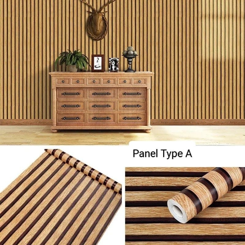 KAYU Wood Grain Motif Wall Wallpaper With elegant Channel Panels ...