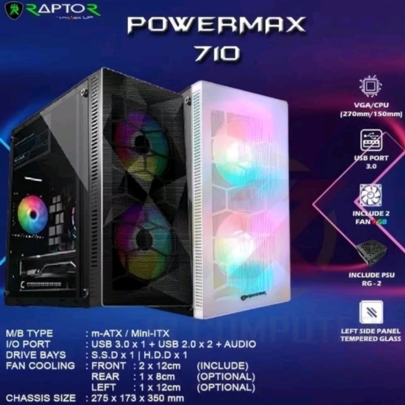 Raptor Powermax 710 Gaming Case include PSU 500WATT+2 RGB Fan | Shopee ...