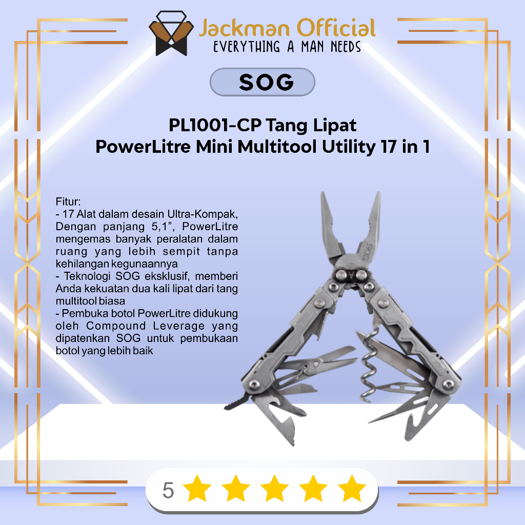Sog PL101-CP PowerLitre Mini Multitool Utility Folding Pliers 17 in 1 ...