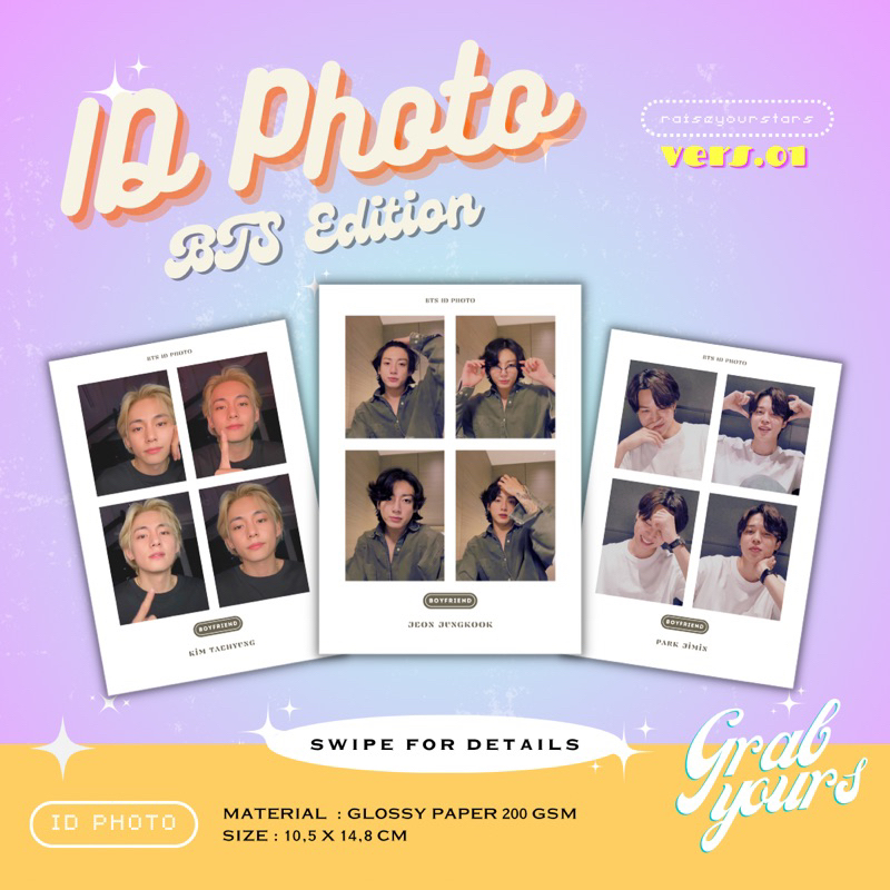 Bts ID PHOTO PAS PHOTO PHOTOCARD JUNGKOOK JIMIN TAEHYUNG SEOK SUGA ...