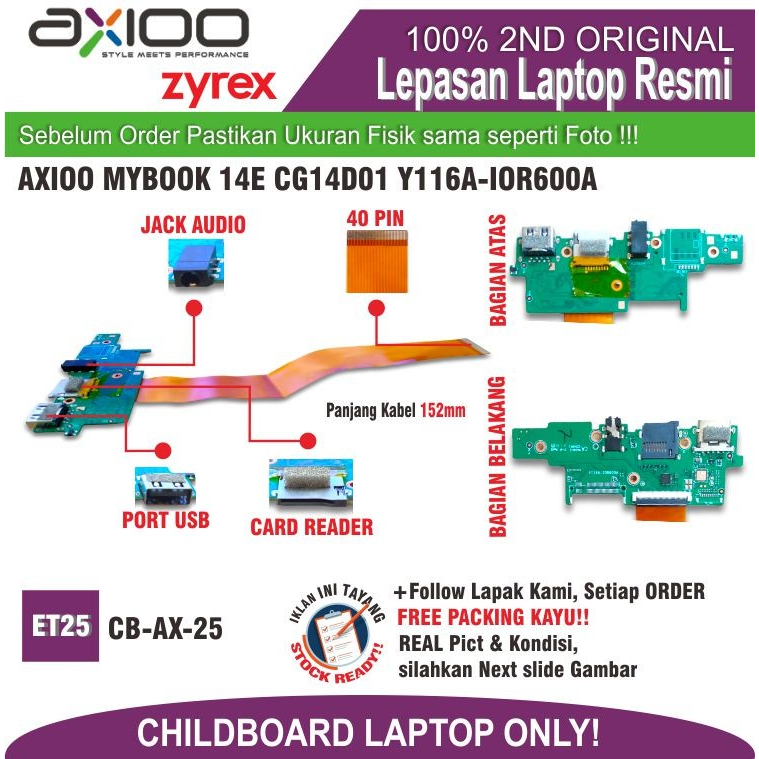 Et25 CB-AX-25 USB AUDIO CARD READER CHILDBOARD LAPTOP AXIOO MYBOOK 14E ...