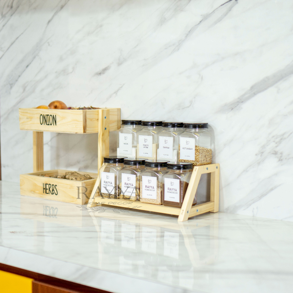 KAYU Multi-purpose stacking wooden shelf / multi-level kitchen spice ...