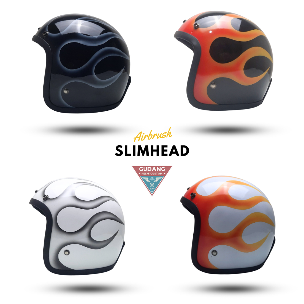 Retro Flame Motif Airbrush Slimhead Helmet | Shopee Malaysia